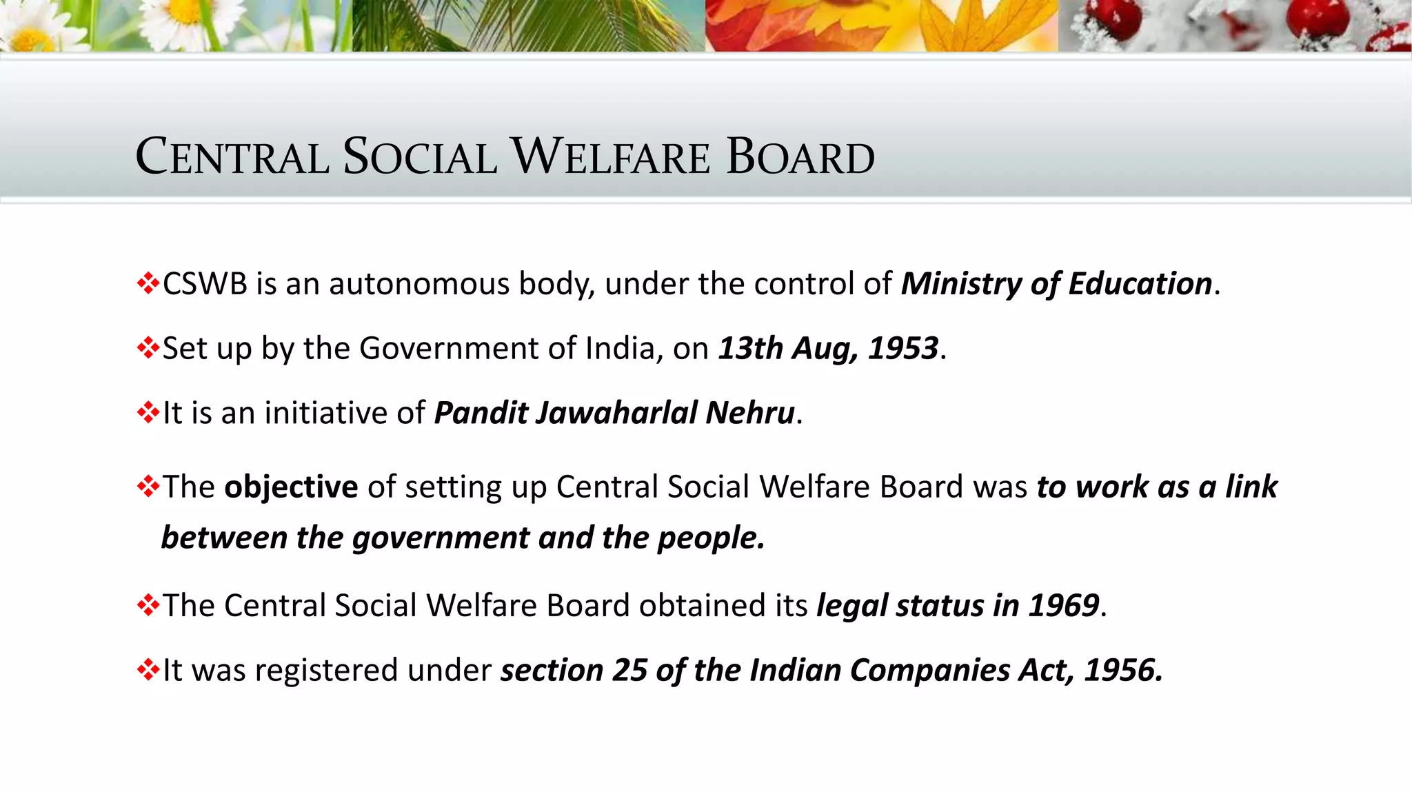 Central & State Social Welfare Board | PPTX