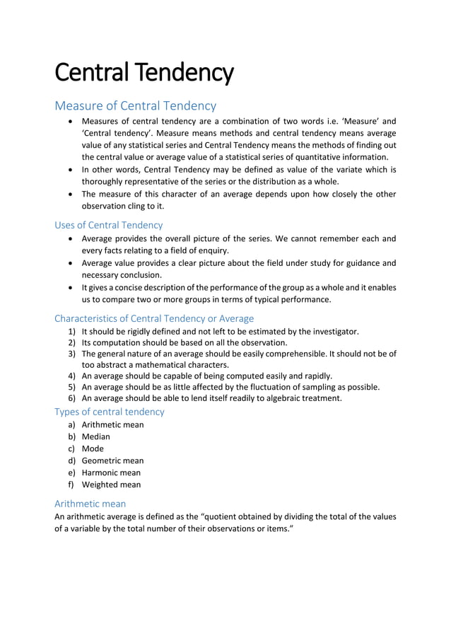 Central tendency and Measure of Dispersion | PDF | Physics | Science