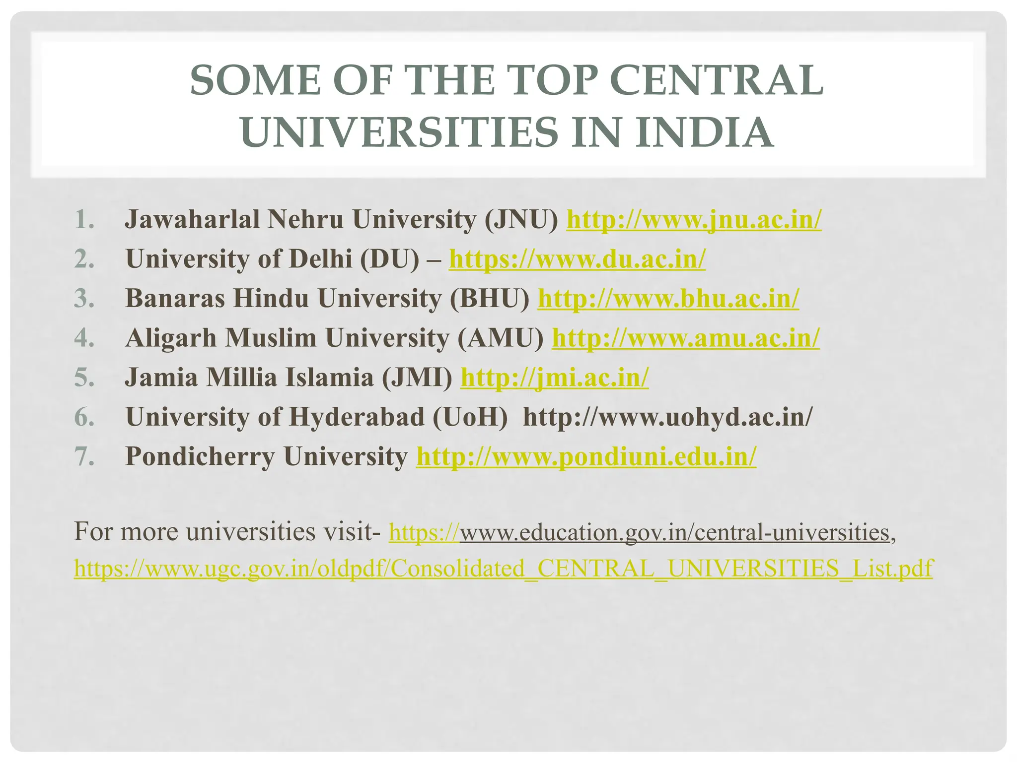 Central universities in India and its features | PPTX