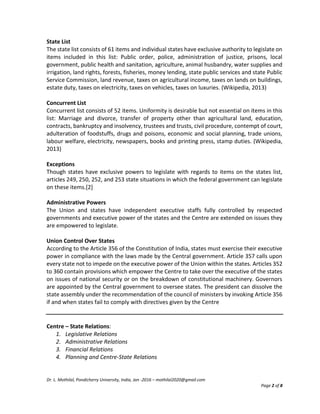 Centre and State Relations | PDF