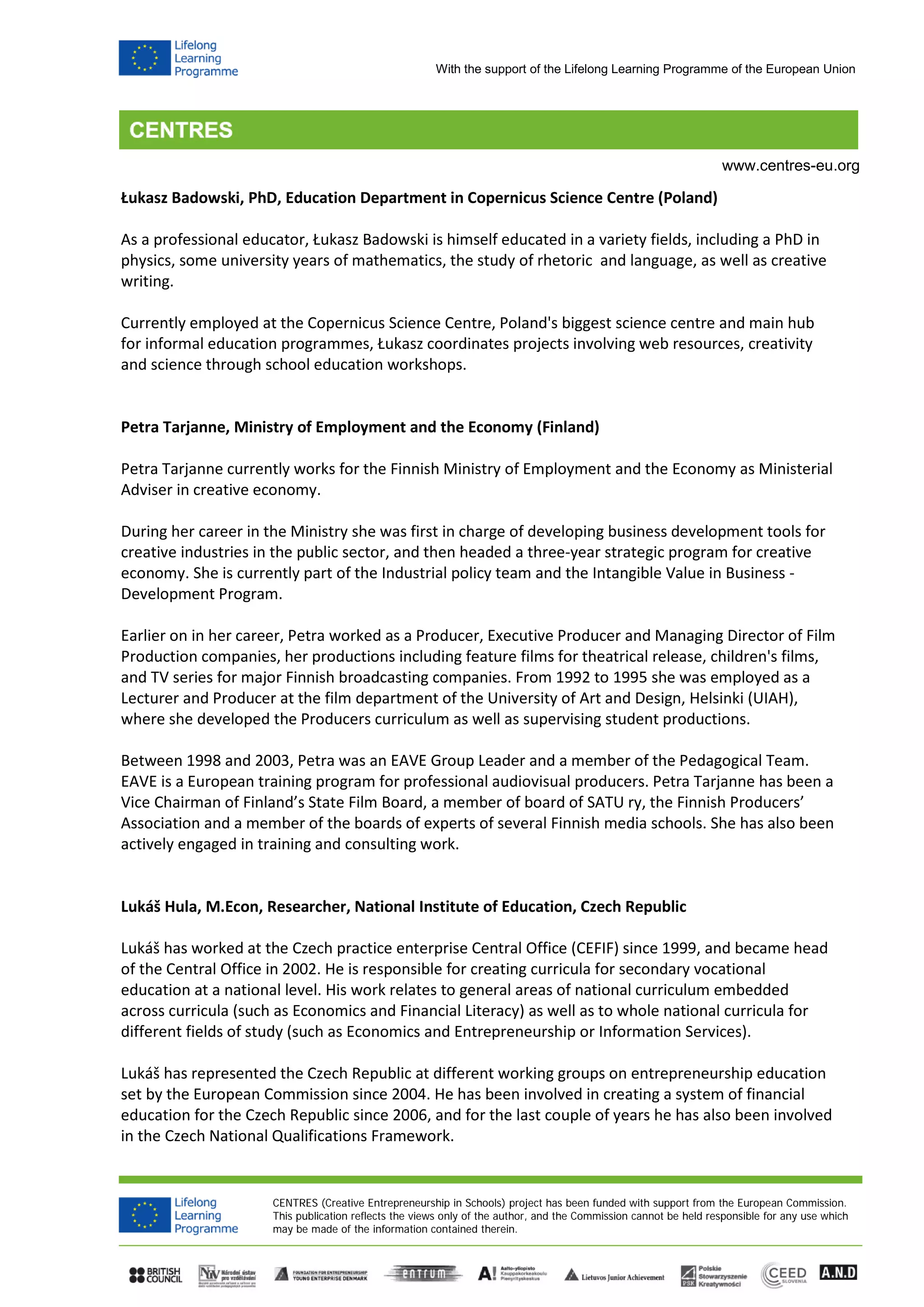 Centres conference speaker biographies | PDF