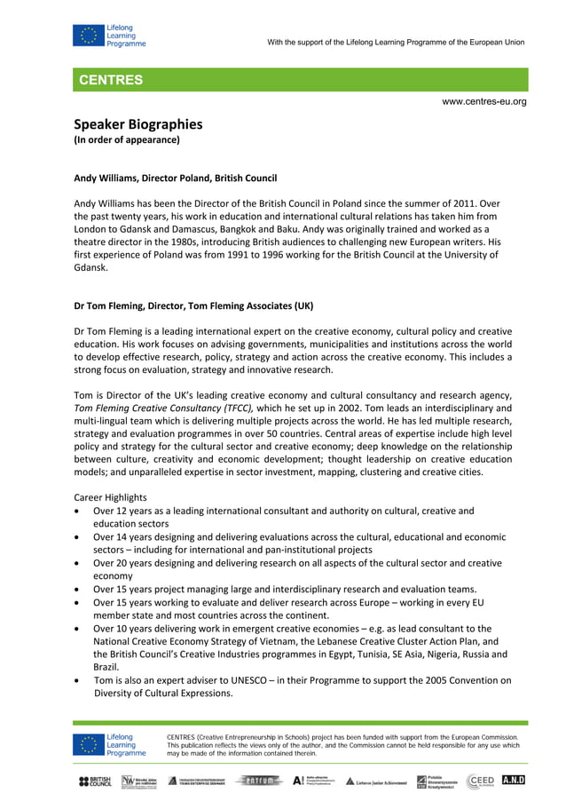 Centres conference speaker biographies | PDF