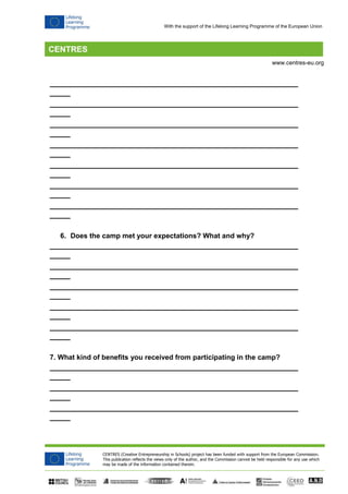 Centres Evaluation Questionnaire for the students' summer camp | PDF