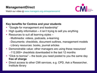 CMI Centre Support | PPT | Business | Business and Finance