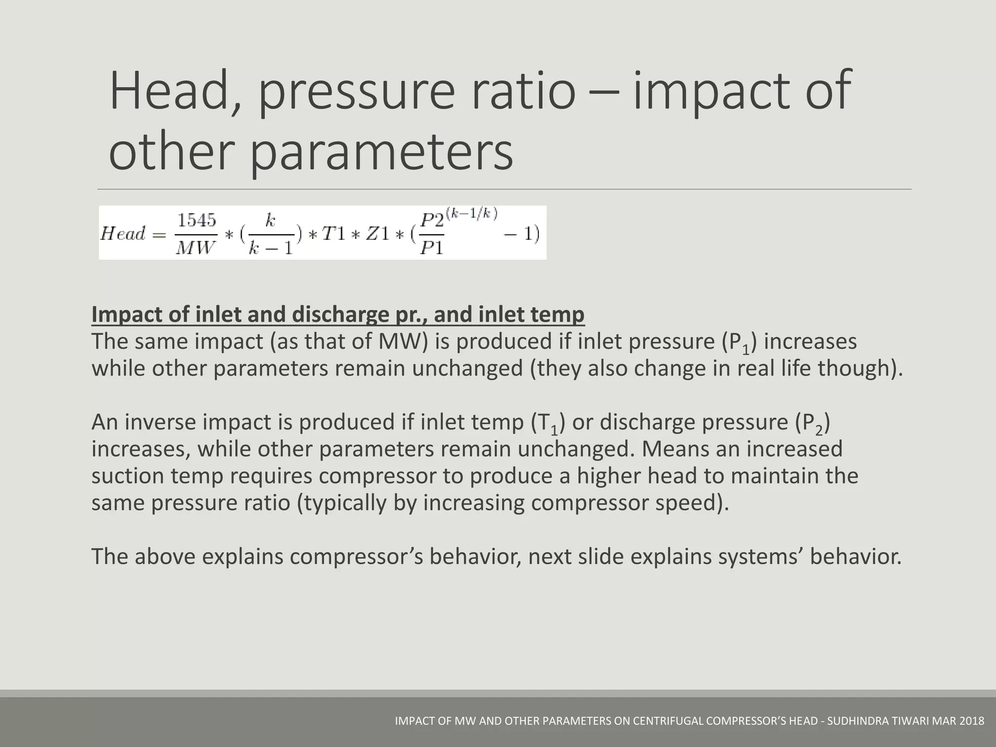 Centrifugal compressor head - Impact of MW and other parameters | PPTX
