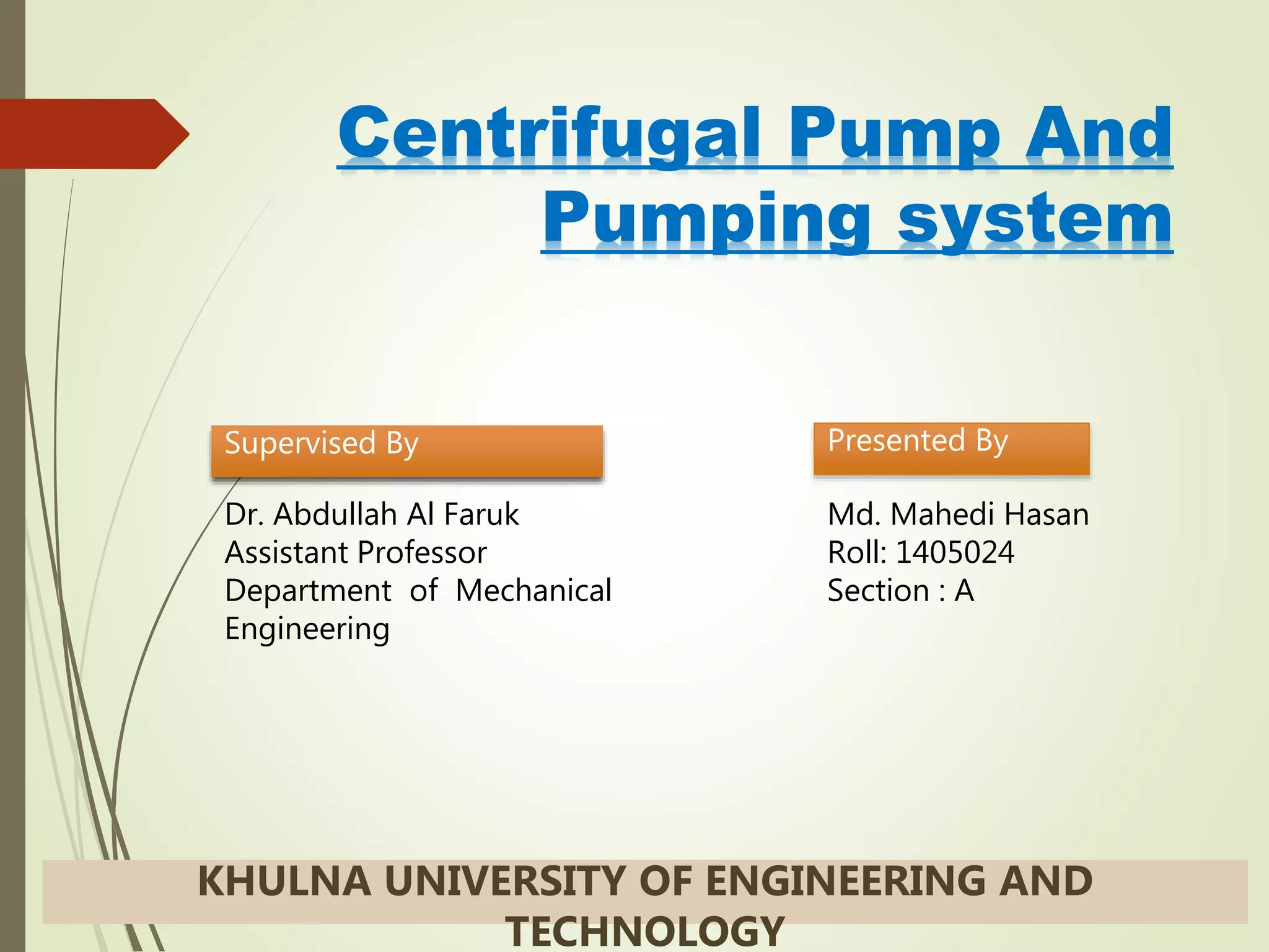 Centrifugal pump & Pumping System | PPTX