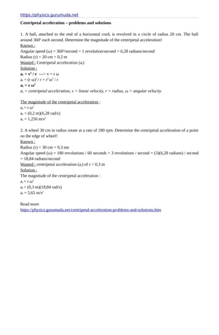 Centripetal acceleration problems and solutions | PDF
