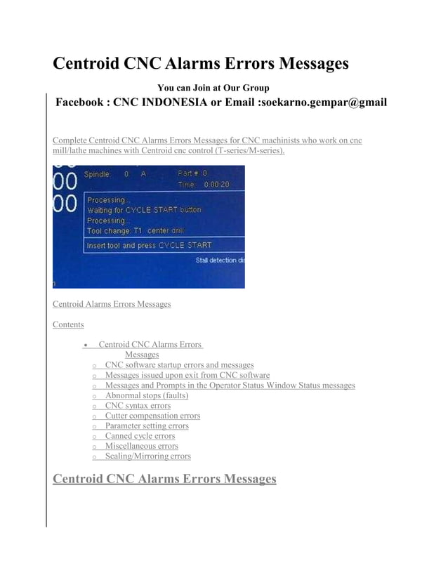 Centroid cnc alarms errors messages | PDF | Programming Languages | Computing