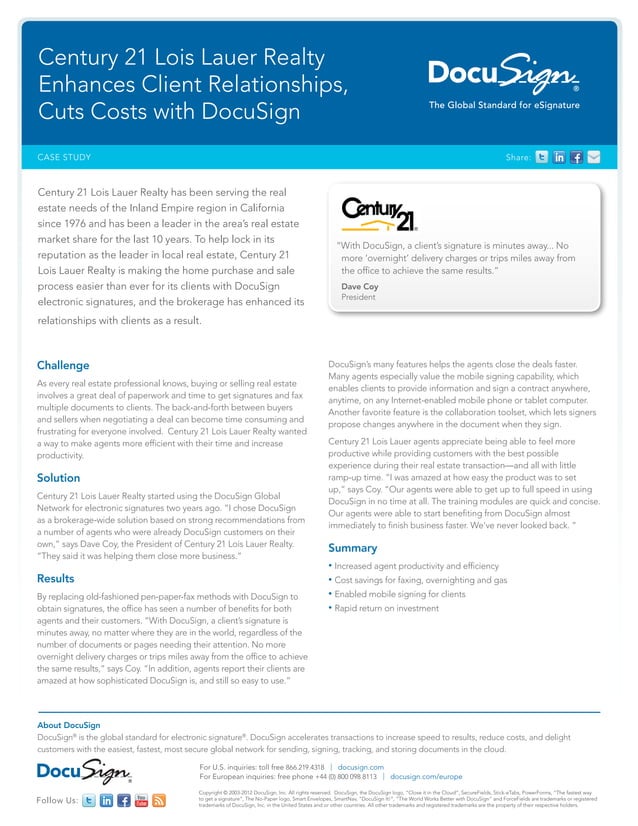 Century21 DocuSign case study | PDF | Business | Business and Finance