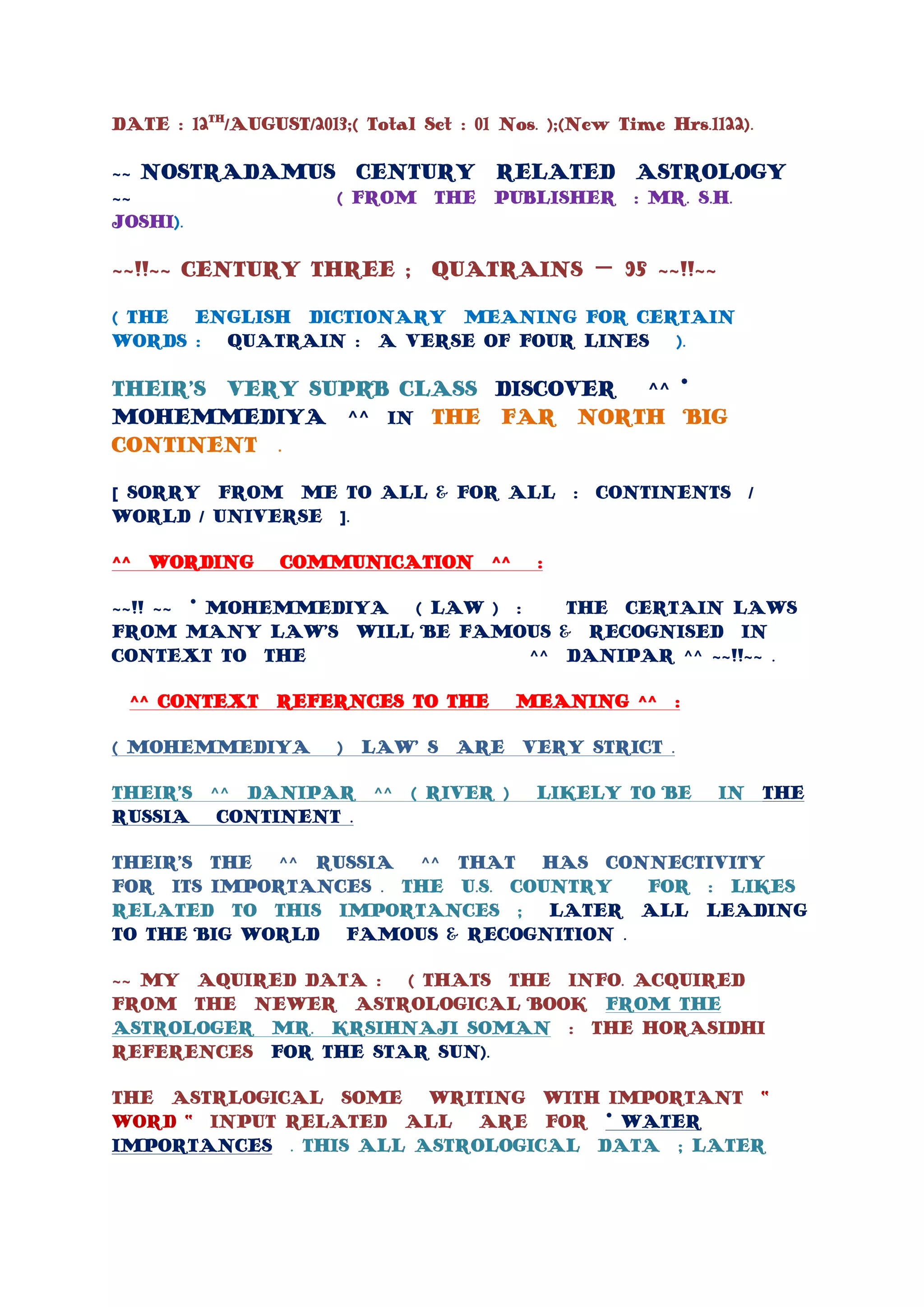 Century three ; quatrains – 95 ~~!!~~ !! nostradamus predictions!! | DOCX