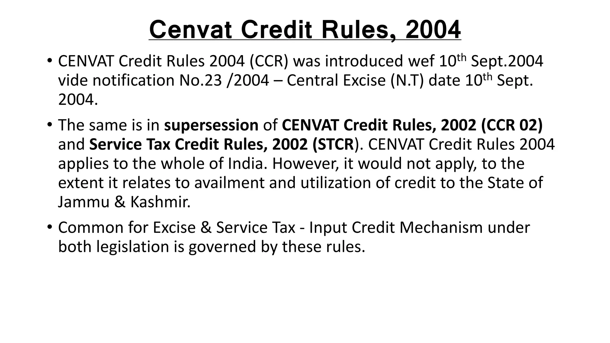 Cenvat credit | PPTX | Personal Taxes | Personal Finance