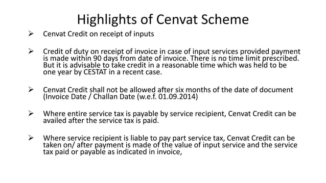 Cenvat credit | PPTX | Personal Taxes | Personal Finance