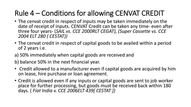 Cenvat credit | PPTX | Personal Taxes | Personal Finance