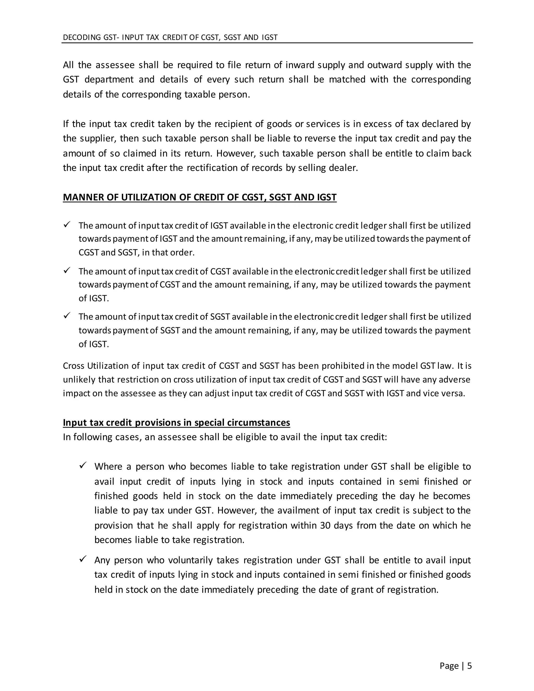 DECODING GST- INPUT TAX CREDIT OF CGST, SGST AND IGST | DOCX
