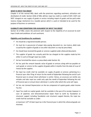 DECODING GST- INPUT TAX CREDIT OF CGST, SGST AND IGST | DOCX