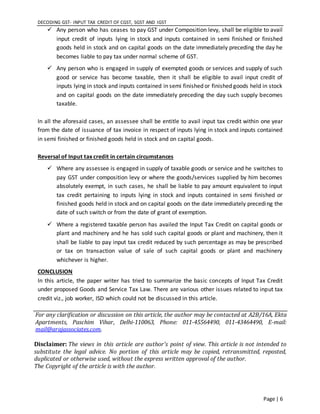 DECODING GST- INPUT TAX CREDIT OF CGST, SGST AND IGST | DOCX
