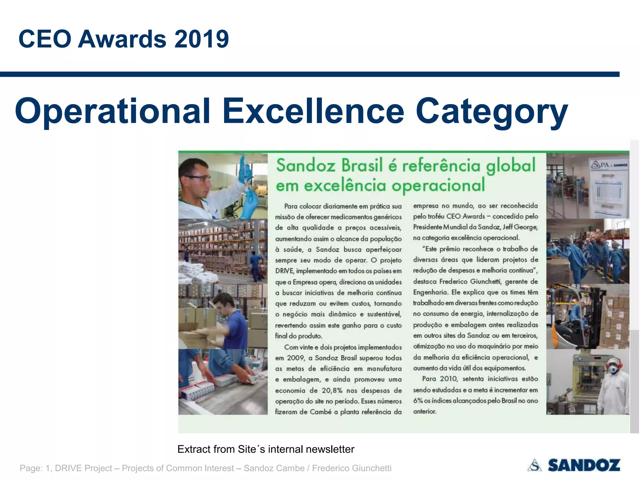 CEO awards Operational Excellence 2009 | PPT