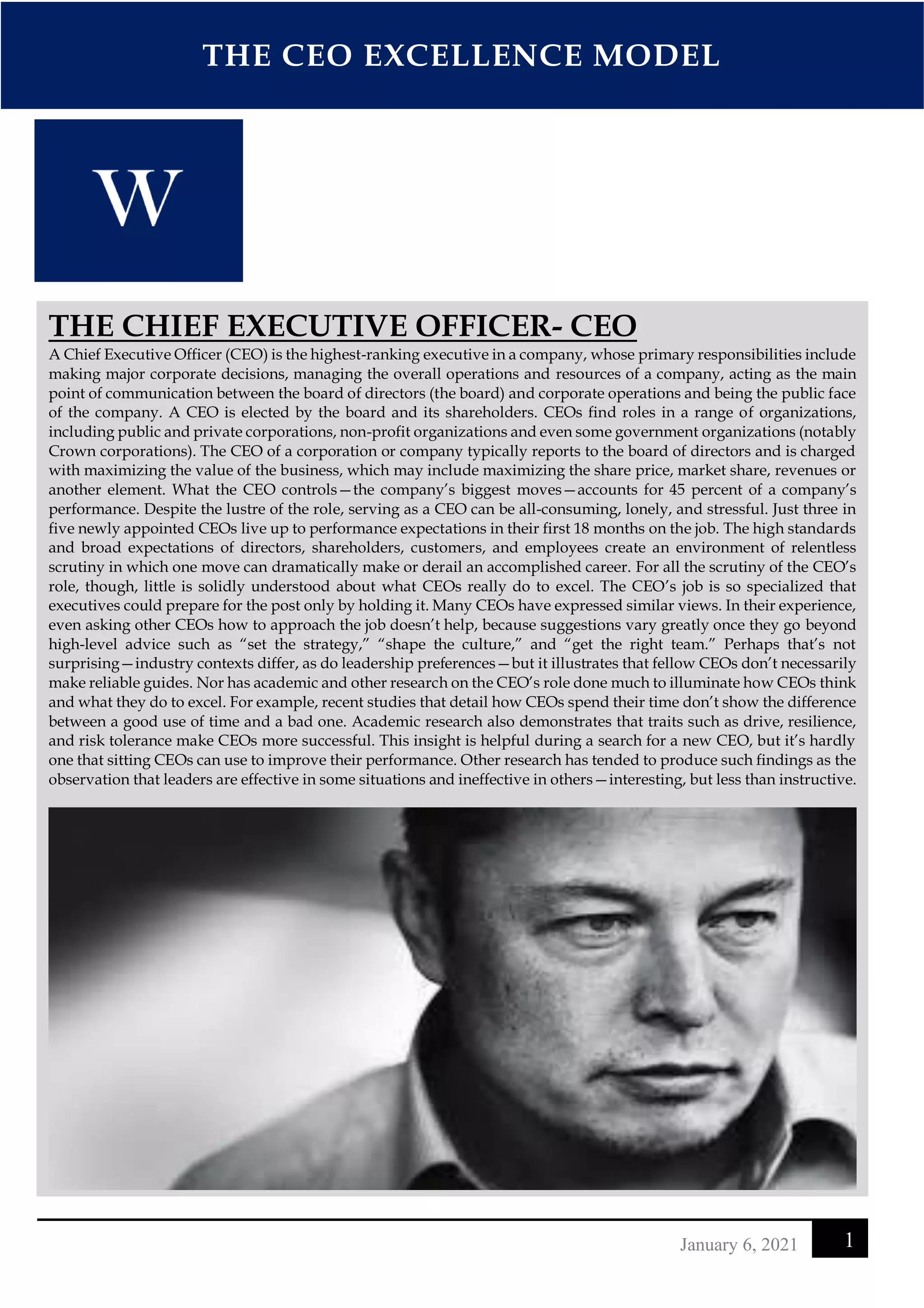 The CEO Excellence Model | PDF