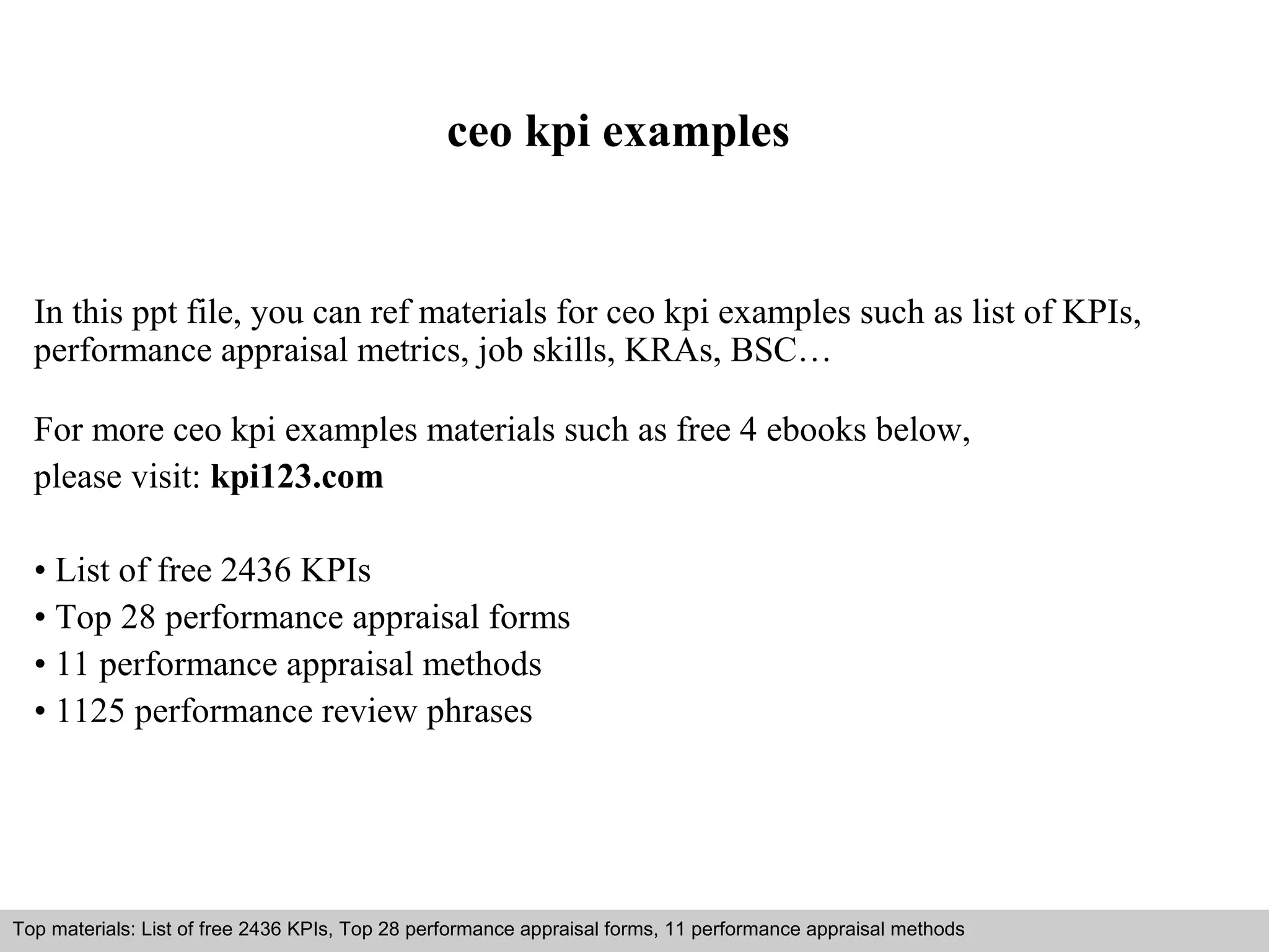 Ceo kpi examples | PPT