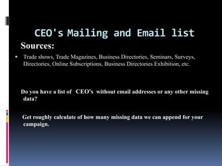 Ceo's email and mailing list worldwide | PPT