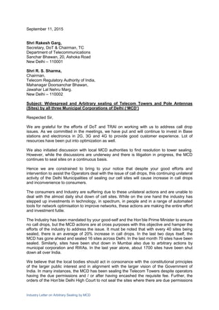 CAll Drop Fiasco - Telco's Send Letter to DoT, TRAI | PDF