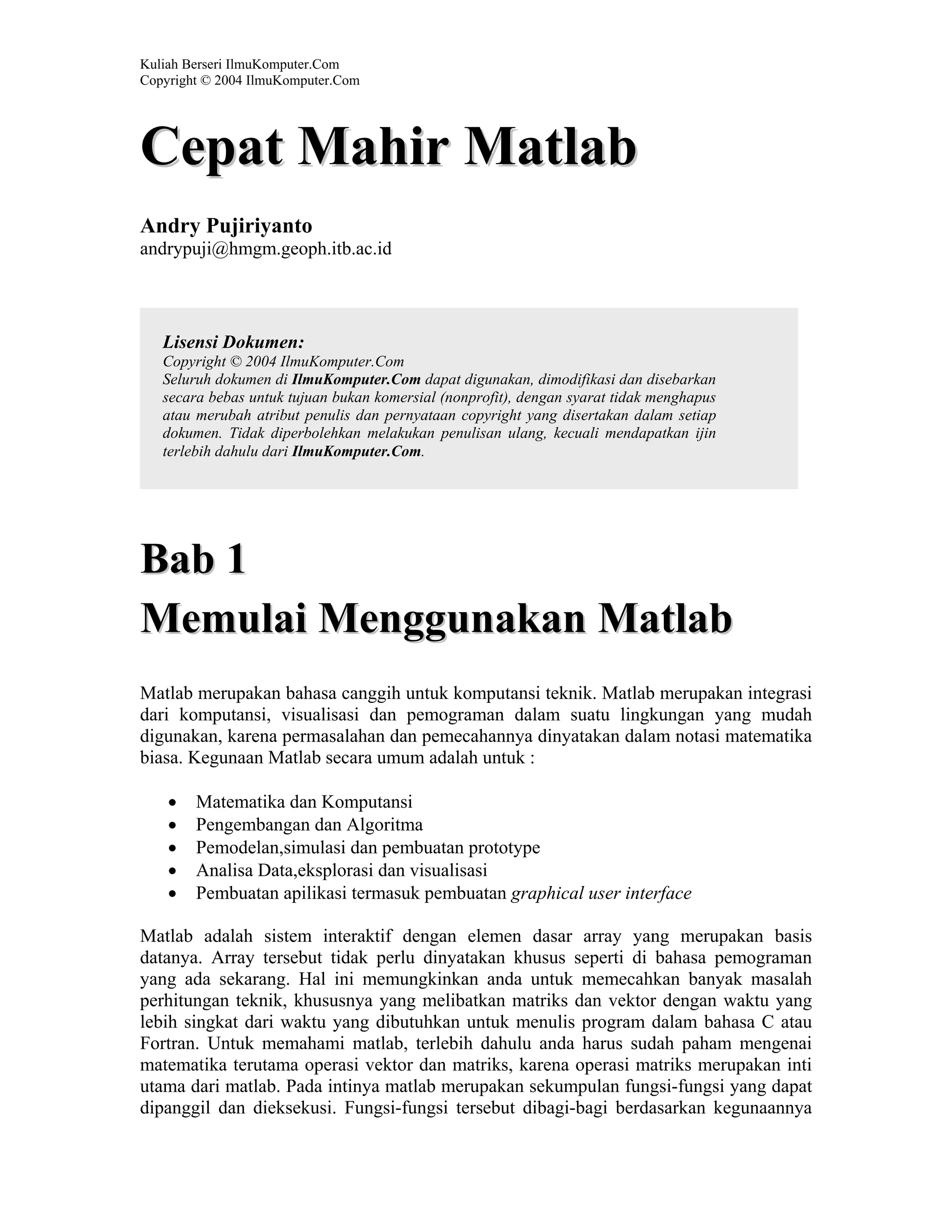 Cepat mahir dengan matlab | PDF