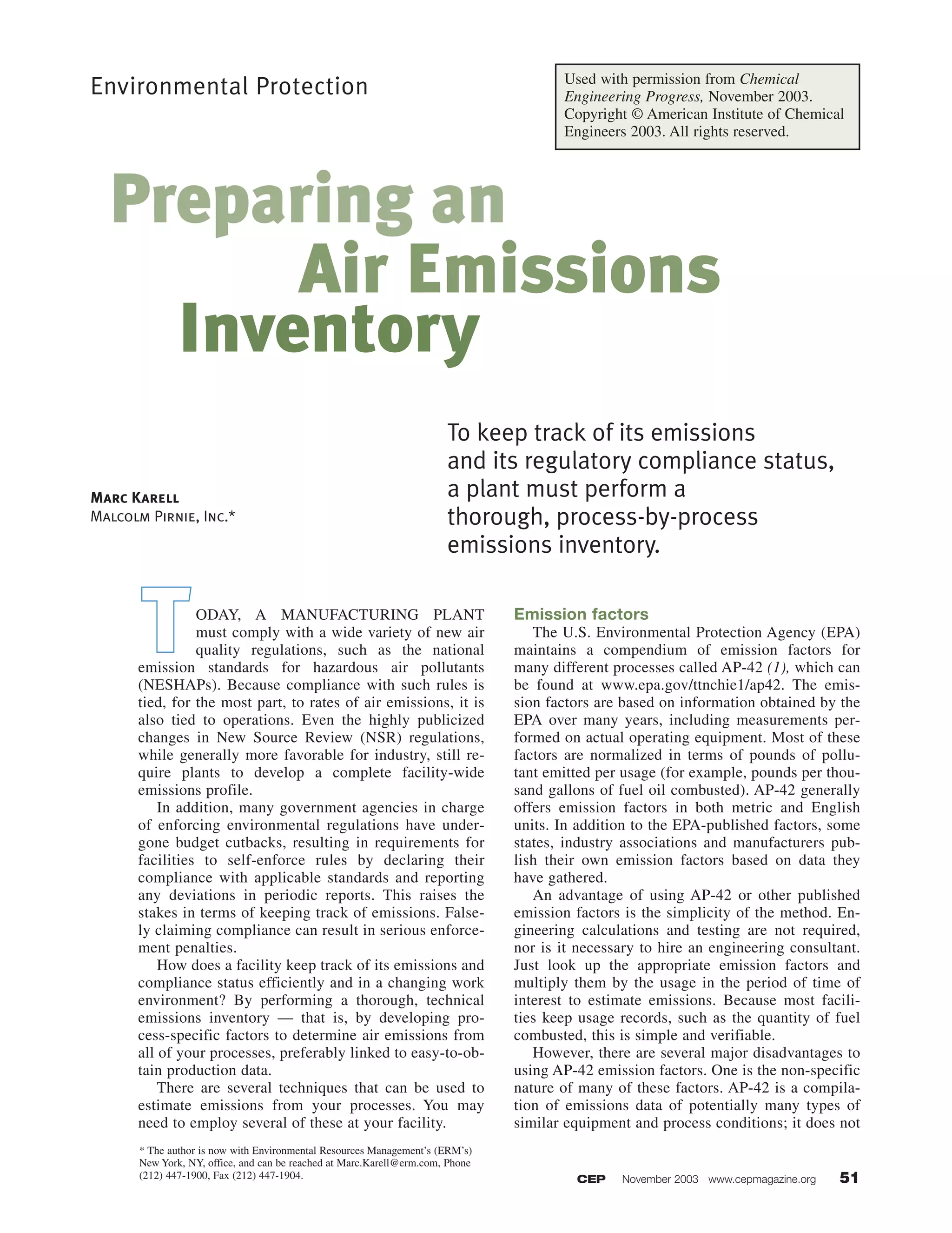 Basics of Preparing an Air Emissions Inventory | PDF