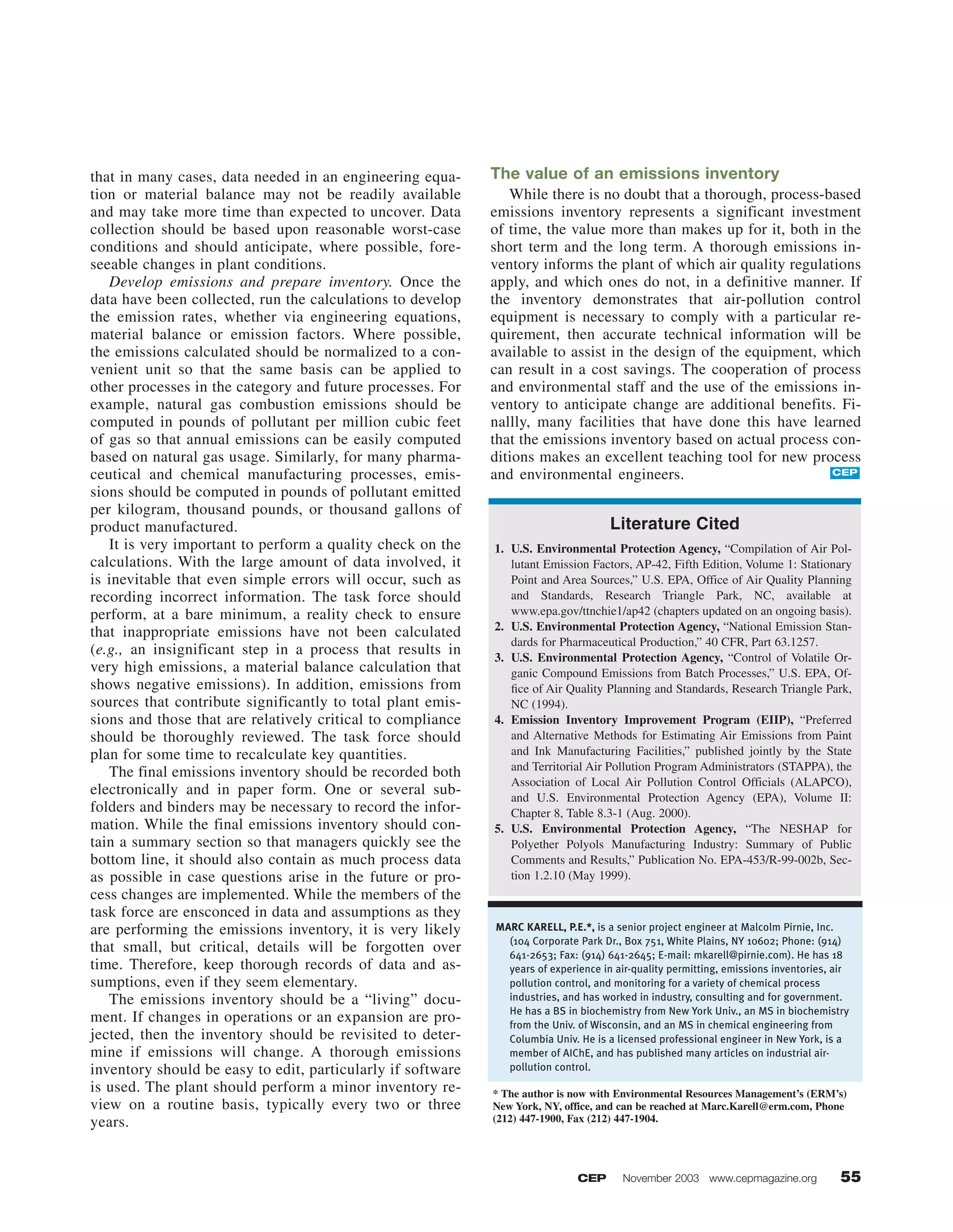Basics of Preparing an Air Emissions Inventory | PDF