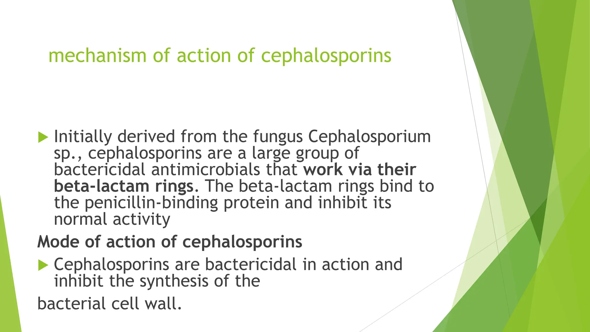 Cephalosporins pharmacology presentation | PPTX