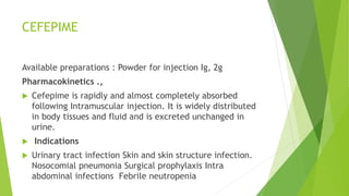 Cephalosporins pharmacology presentation | PPTX