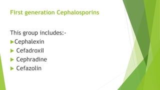 Cephalosporins pharmacology presentation | PPTX