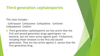Cephalosporins pharmacology presentation | PPTX