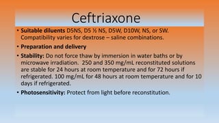 Cephalosporins stability and suitable diluents | PPT