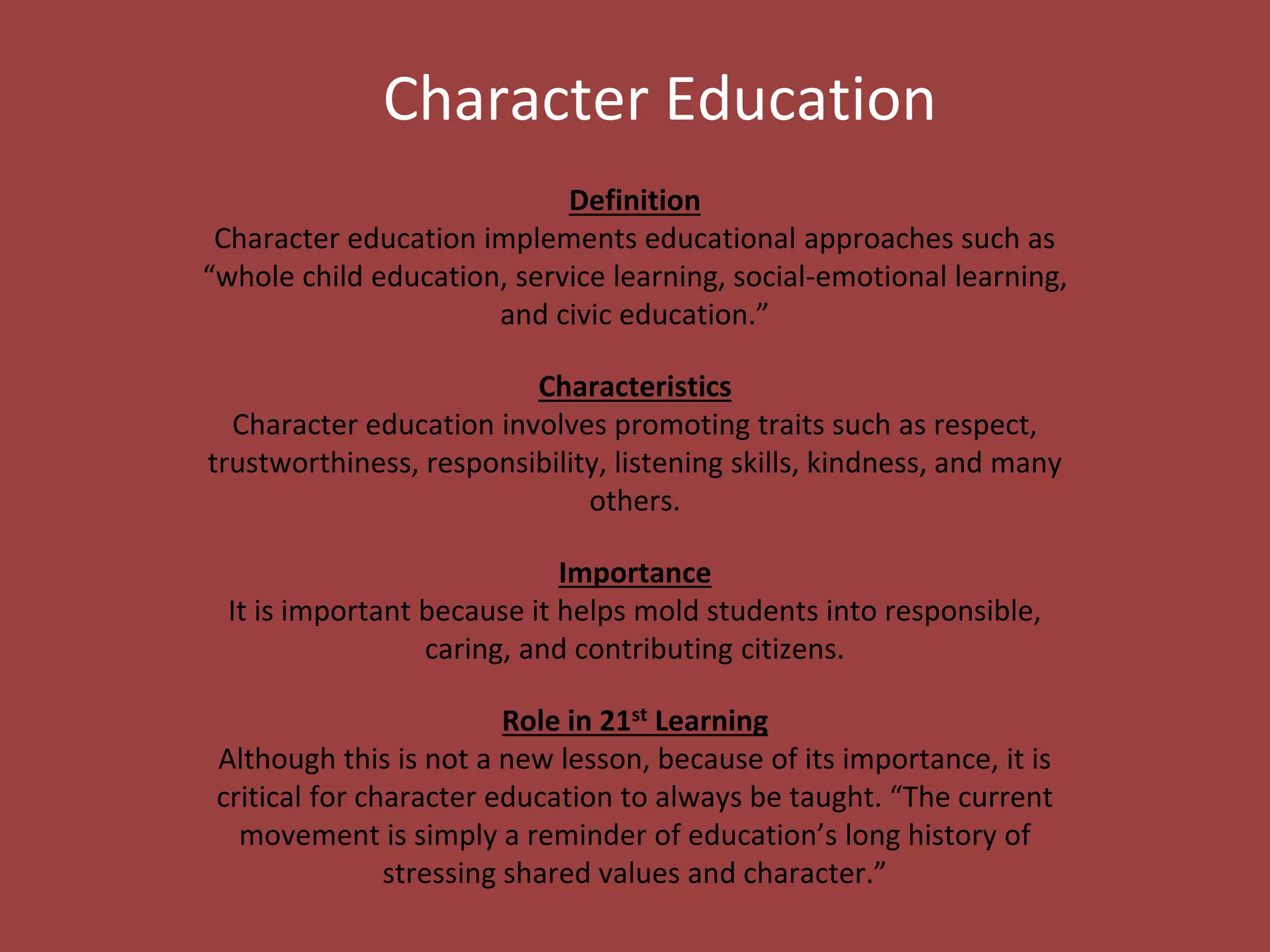 Character Education Power Point | PPTX