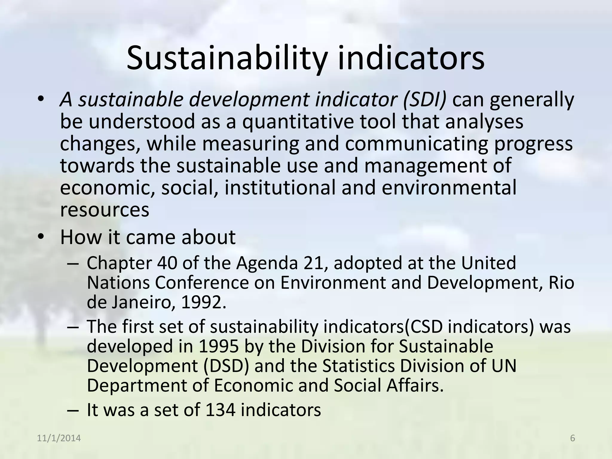 Sustainability indicators of sustainable develpment | PPTX