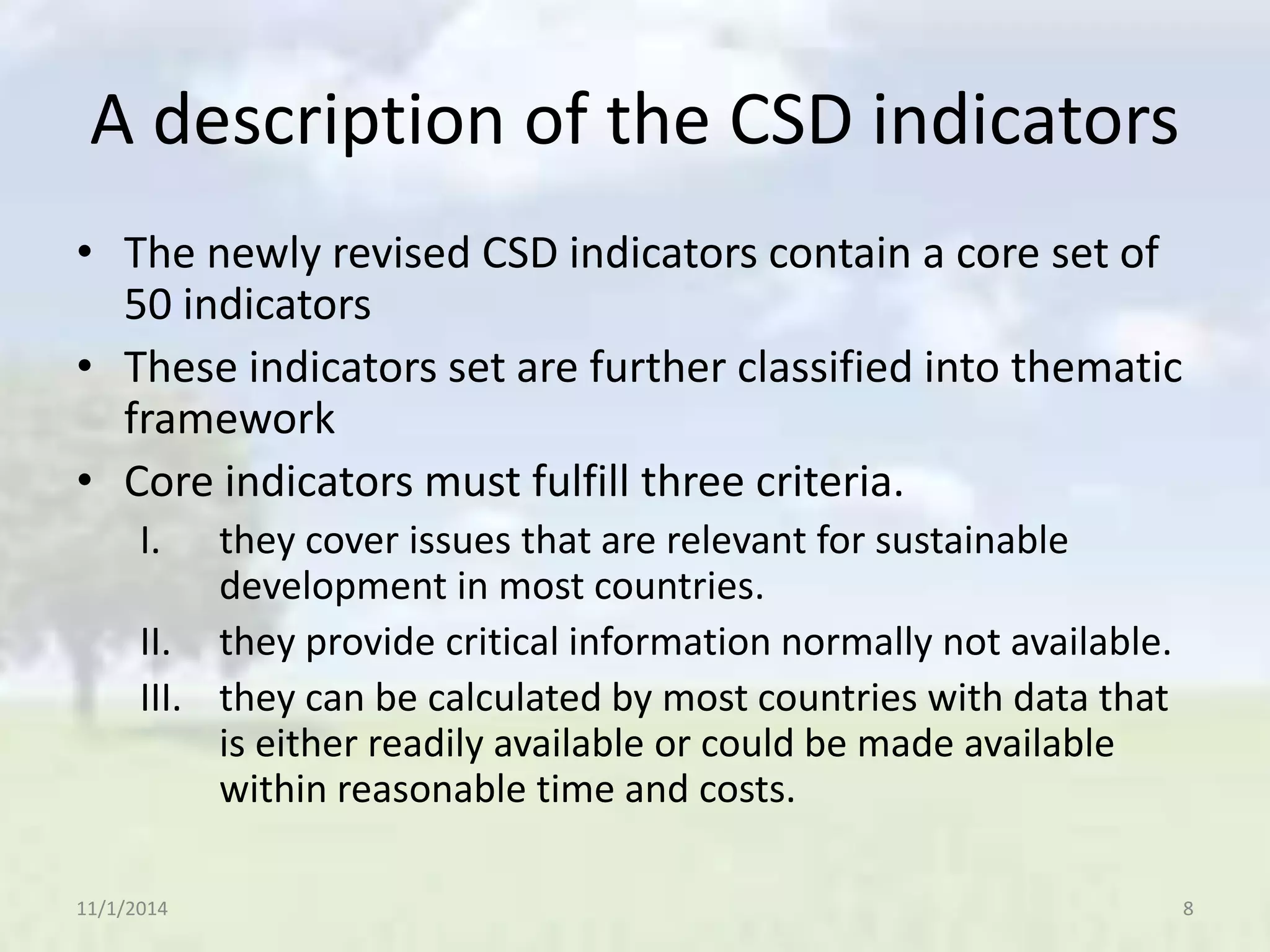 Sustainability indicators of sustainable develpment | PPTX