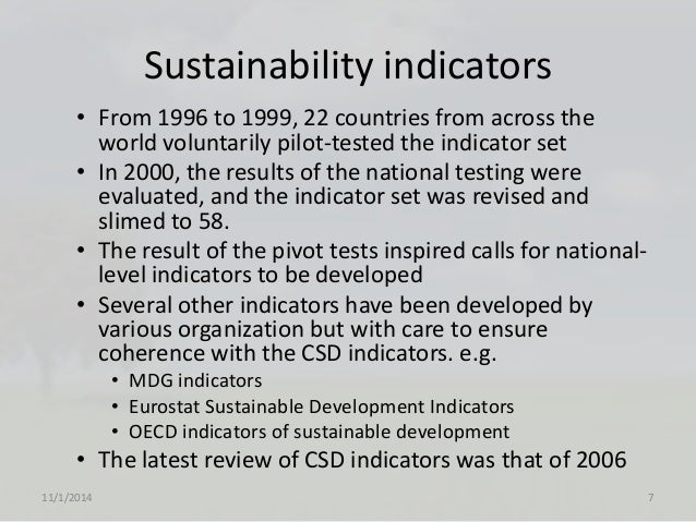 Sustainability indicators of sustainable develpment
