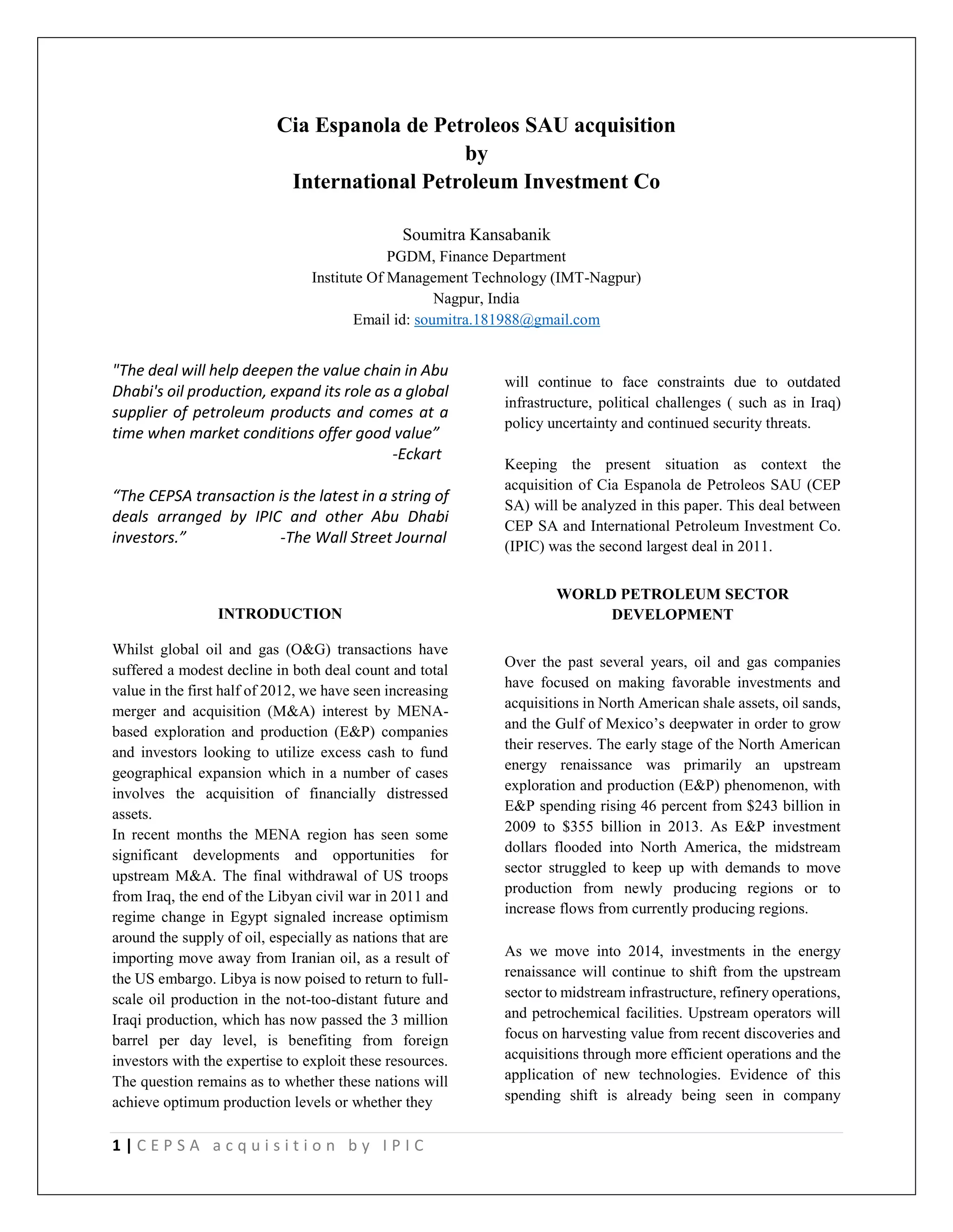 Cepsa acquisition by ipic | PDF