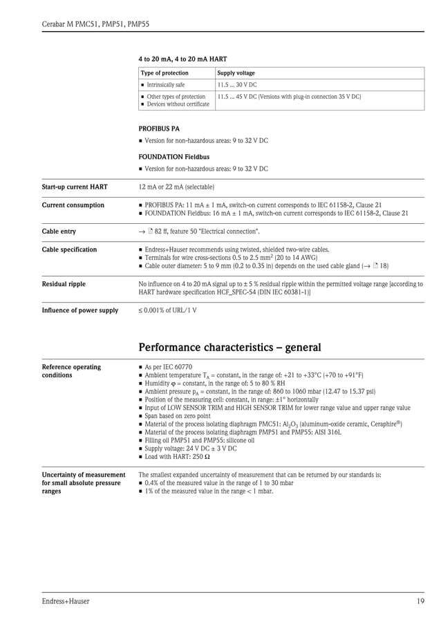 Cerabar m pmc51 pmp51 pmp55-endress+hauser datasheet-process pressure ...