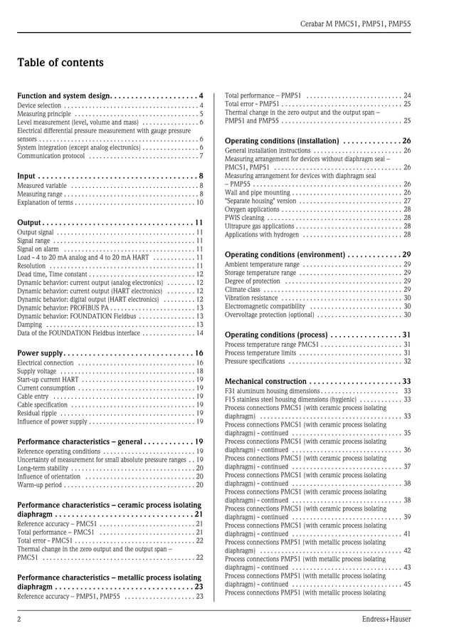 Cerabar m pmc51 pmp51 pmp55-endress+hauser datasheet-process pressure ...