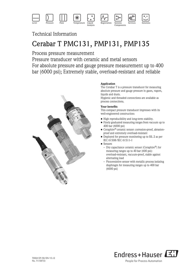 Cerabar t pmc131 pmp131 pmp135-endress+hauser datasheet-process ...