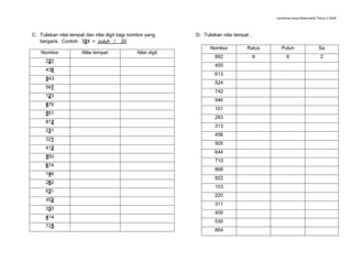Cerakinkan nombor di bawah mengikut nilai digit.matematik thn 2 kssr | DOCX