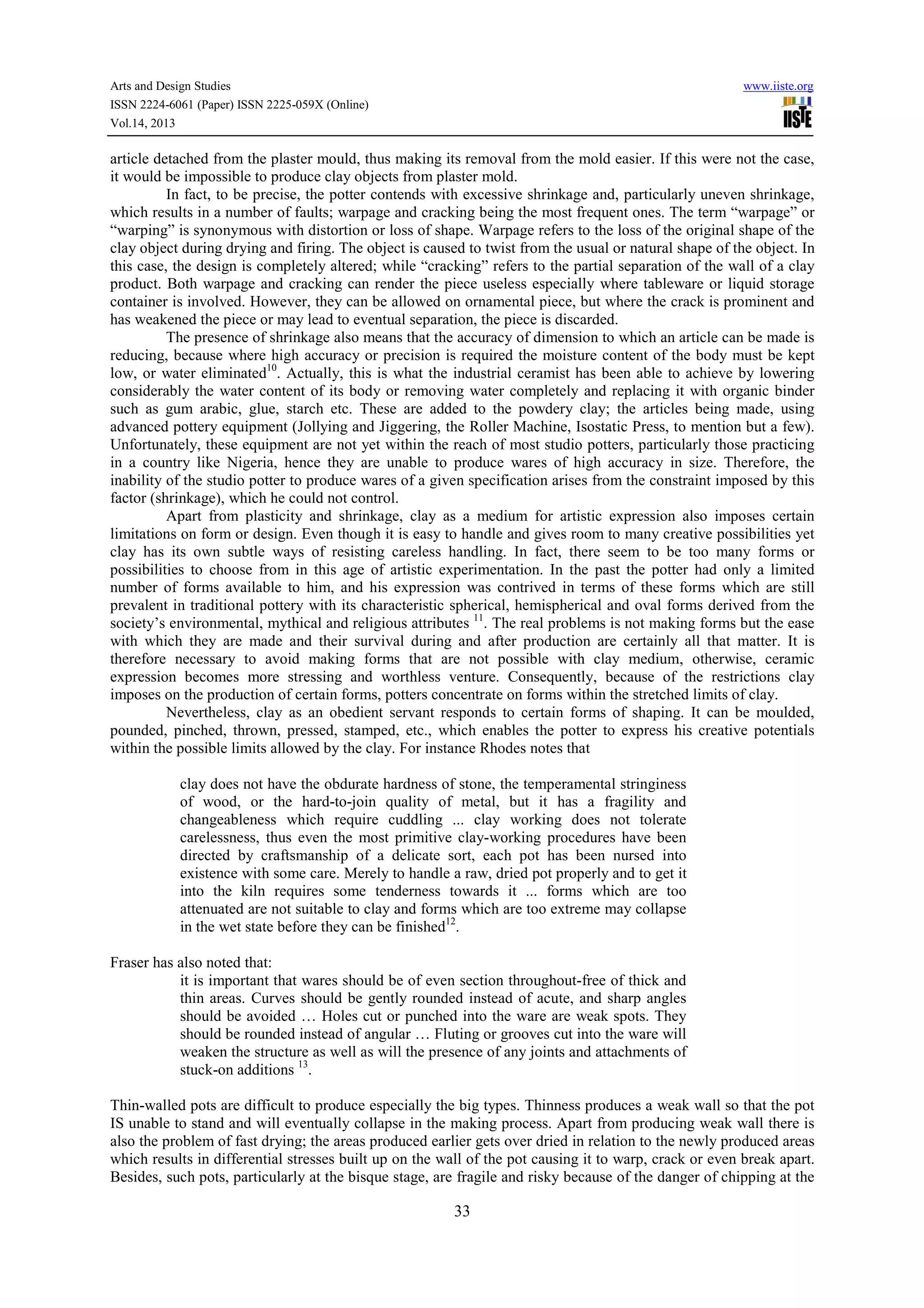 Ceramic art, its sculptural possibilities and limitations | PDF