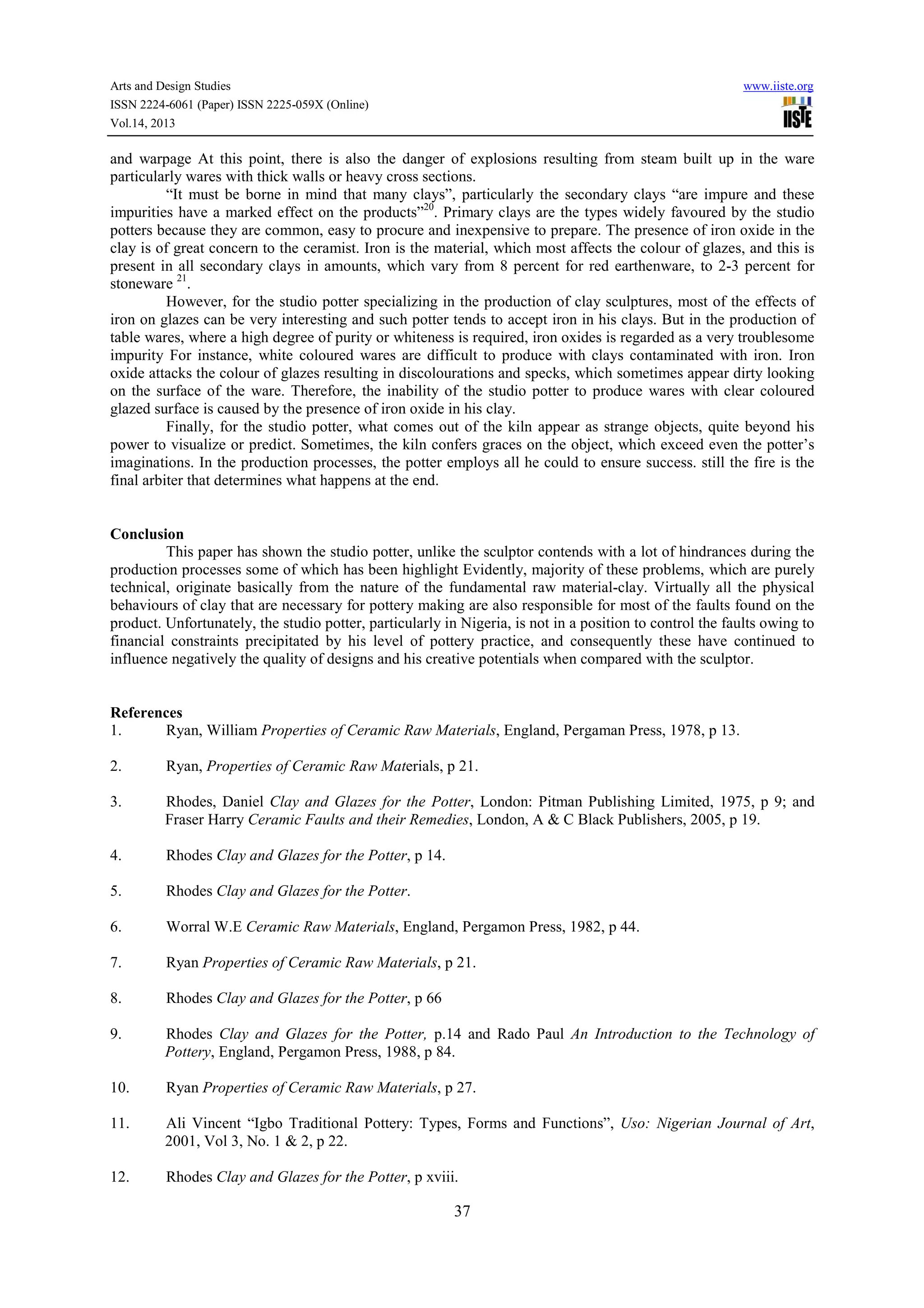 Ceramic art, its sculptural possibilities and limitations | PDF