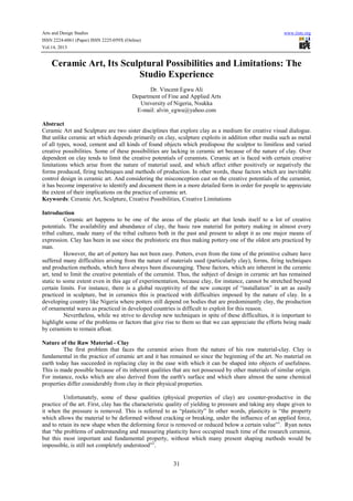 Ceramic art, its sculptural possibilities and limitations | PDF