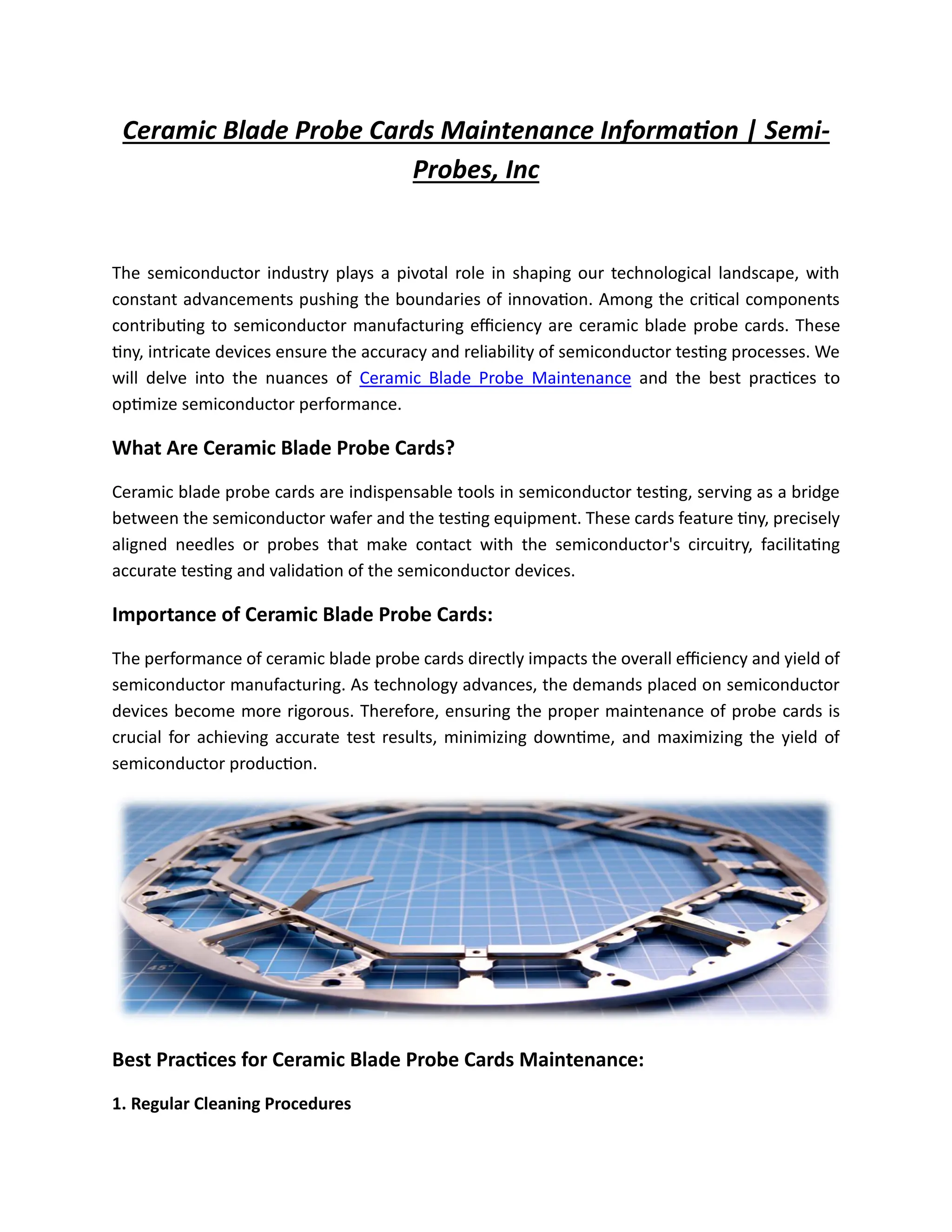 Ceramic Blade Probe Cards Maintenance Information - Semi-Probes, Inc | PDF