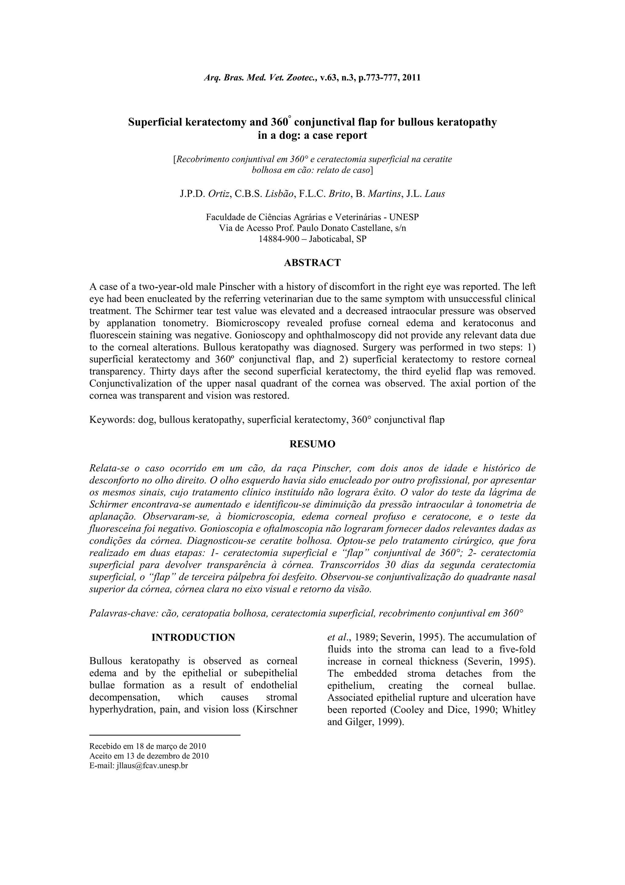 Ceratopatia bolhosa tratamento | PDF