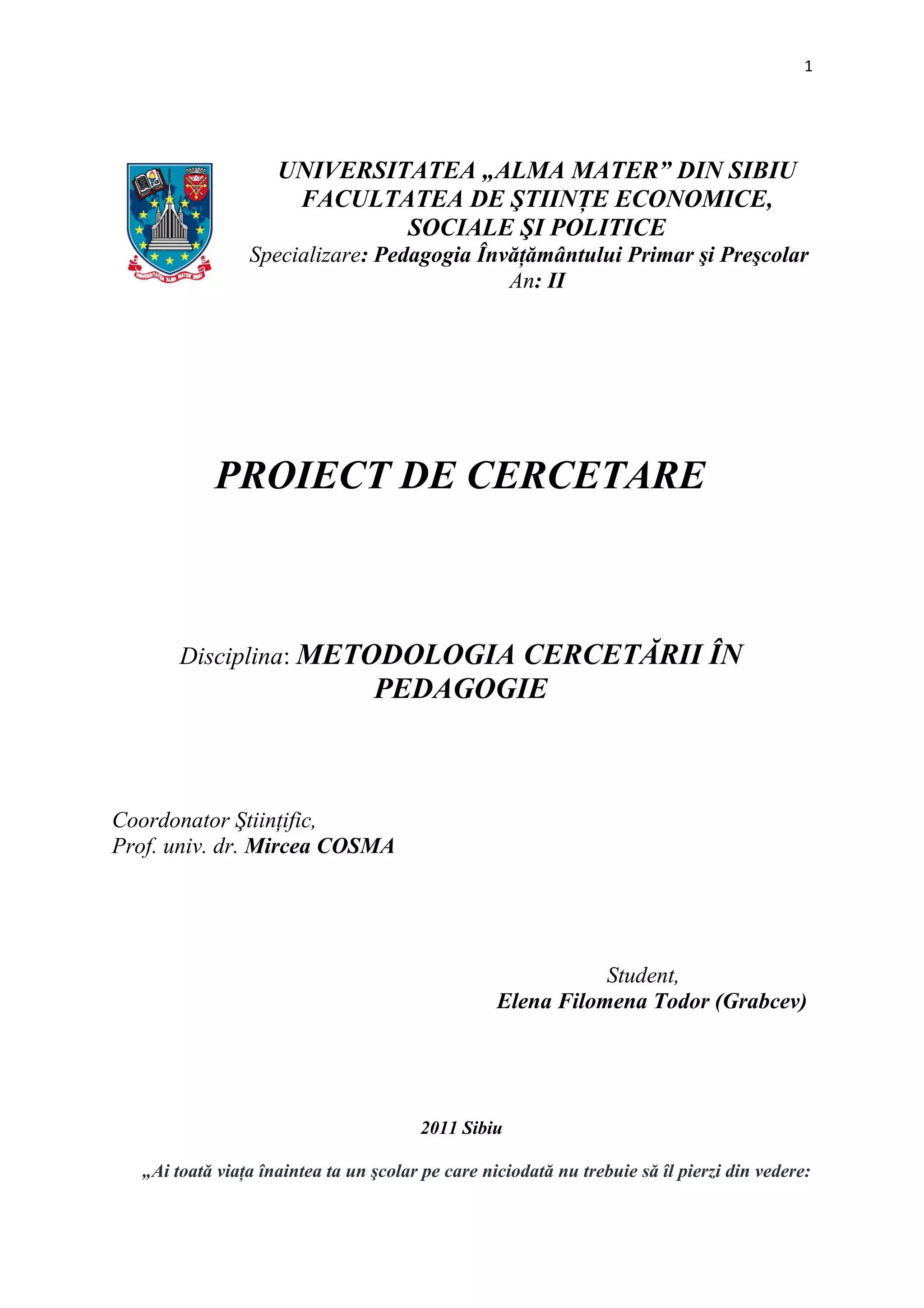 Cercetare pedagogica cosma | DOC