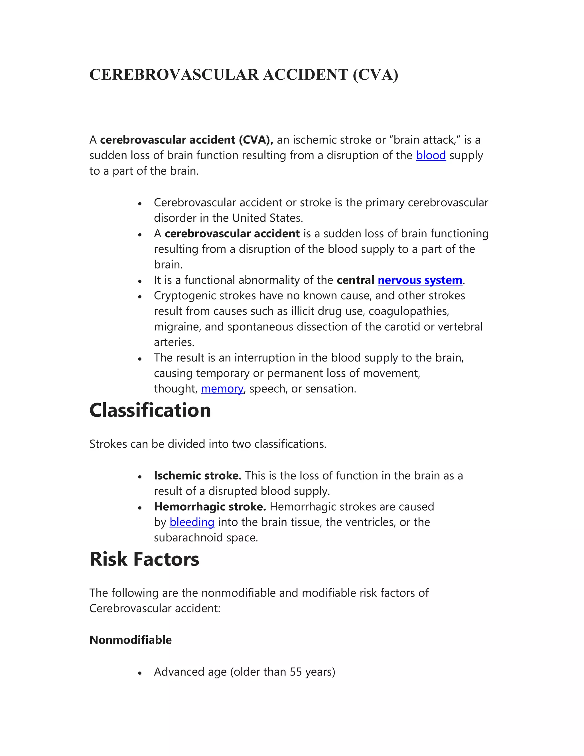 CEREBRO VASCULAR ACCIDENT | PDF