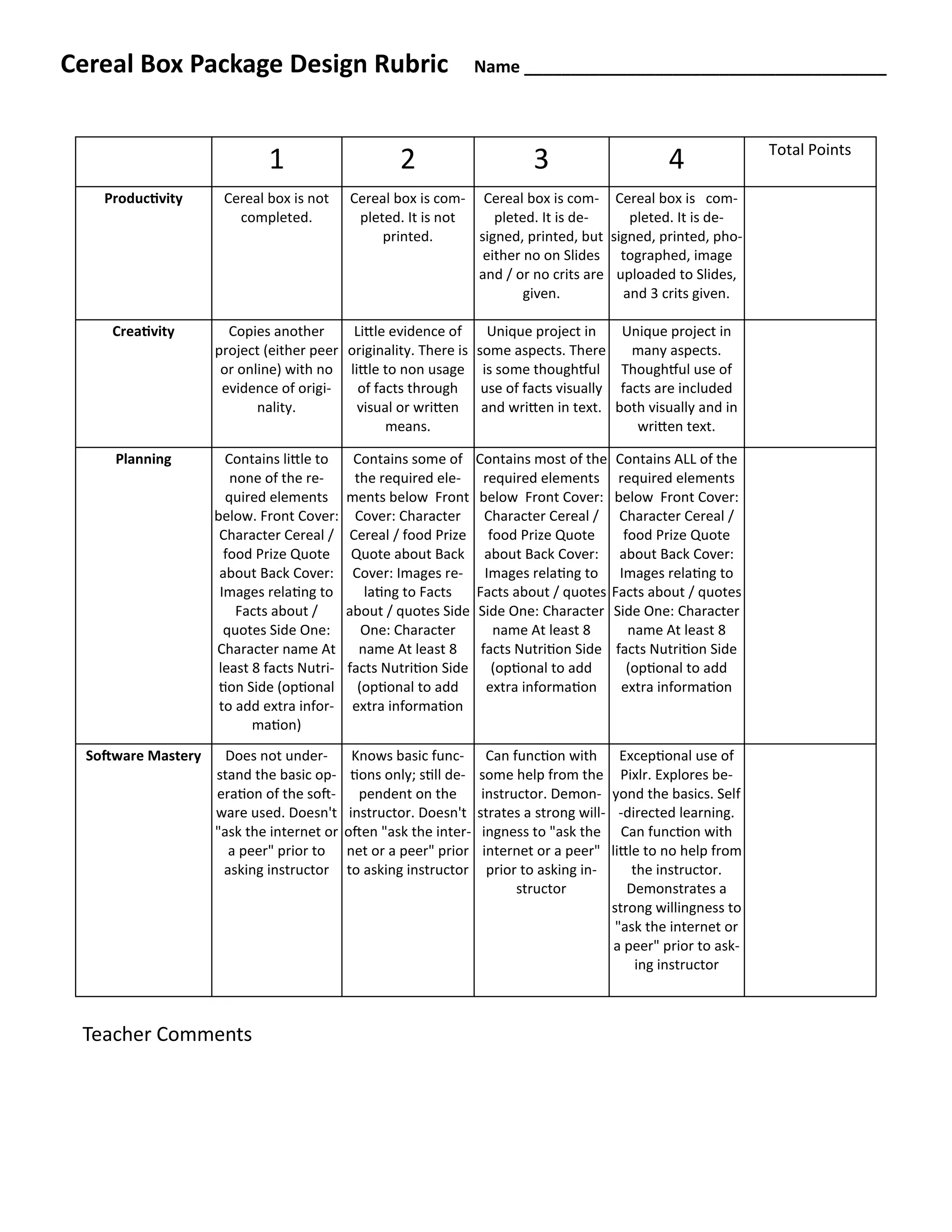 Cereal box design rubric | PDF